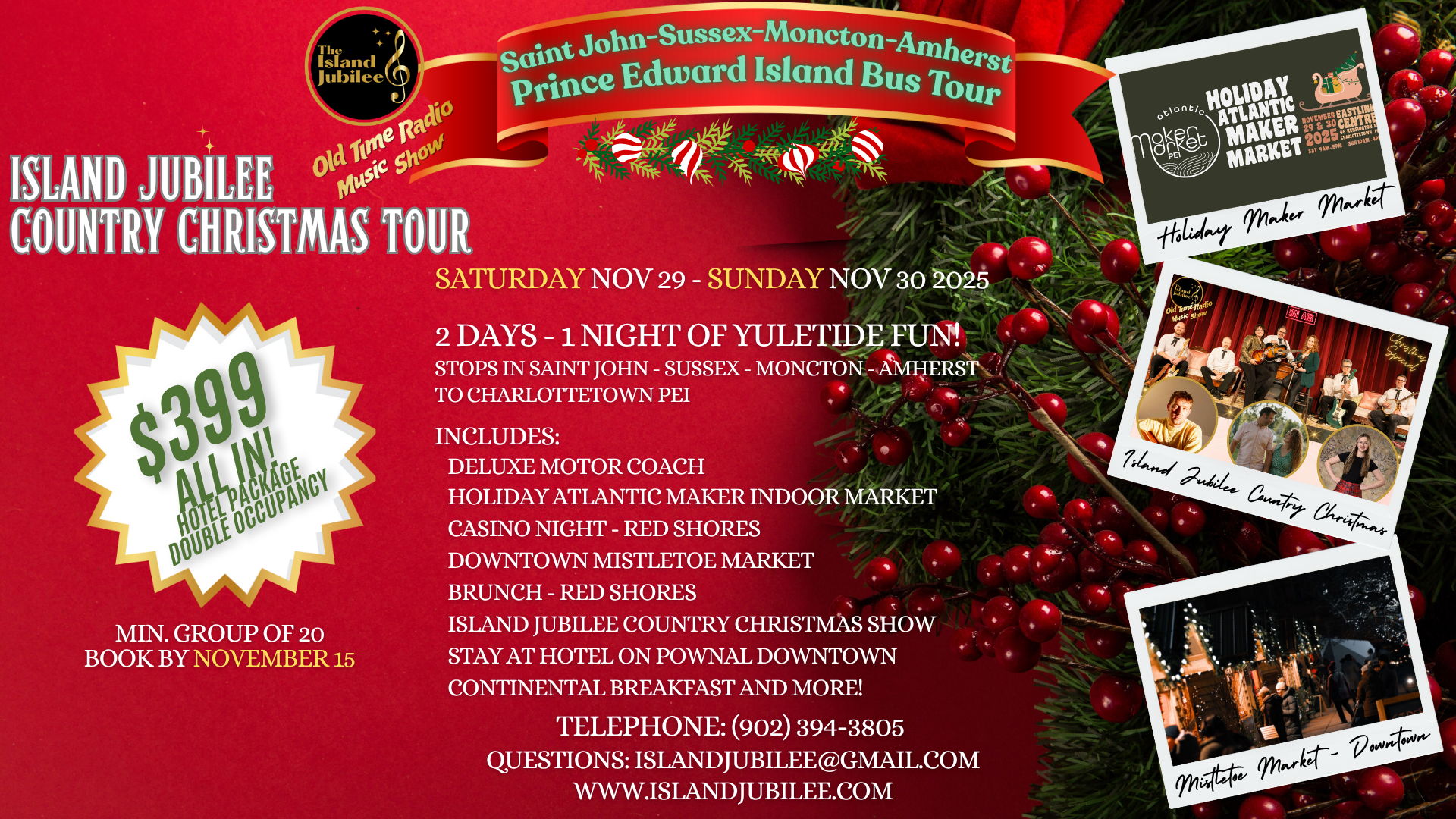 Saint John-Sussex-Moncton-Amherst to PEI Christmas Tour